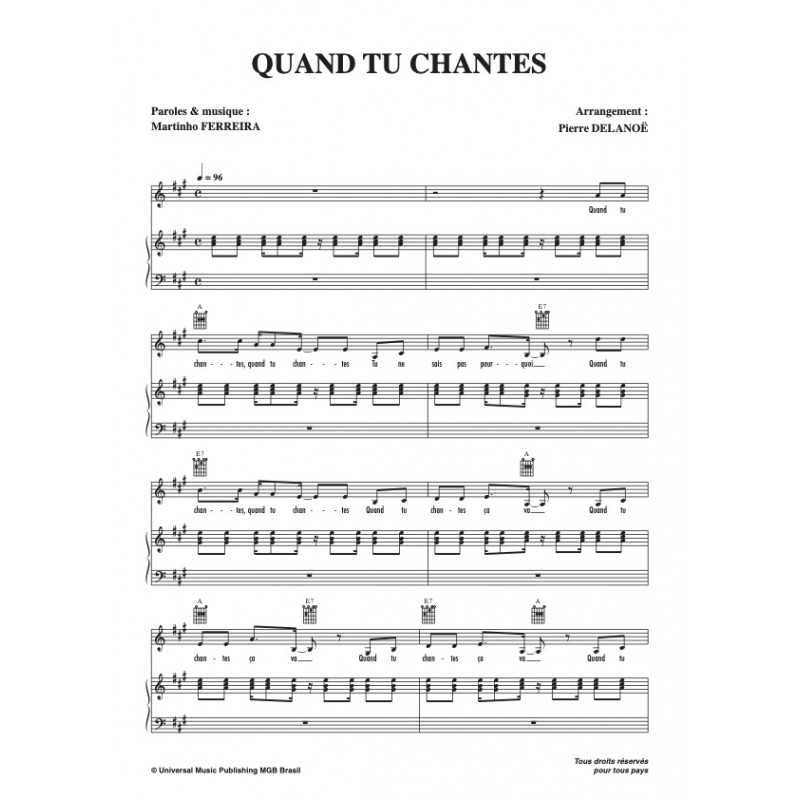 Partition QUAND TU CHANTES - Planète Partitions