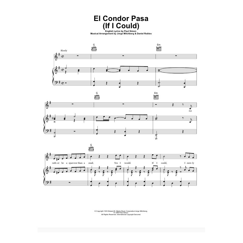 Partition EL CONDOR PASA IF I COULD Simon & Garfunkel - Planète Partitions